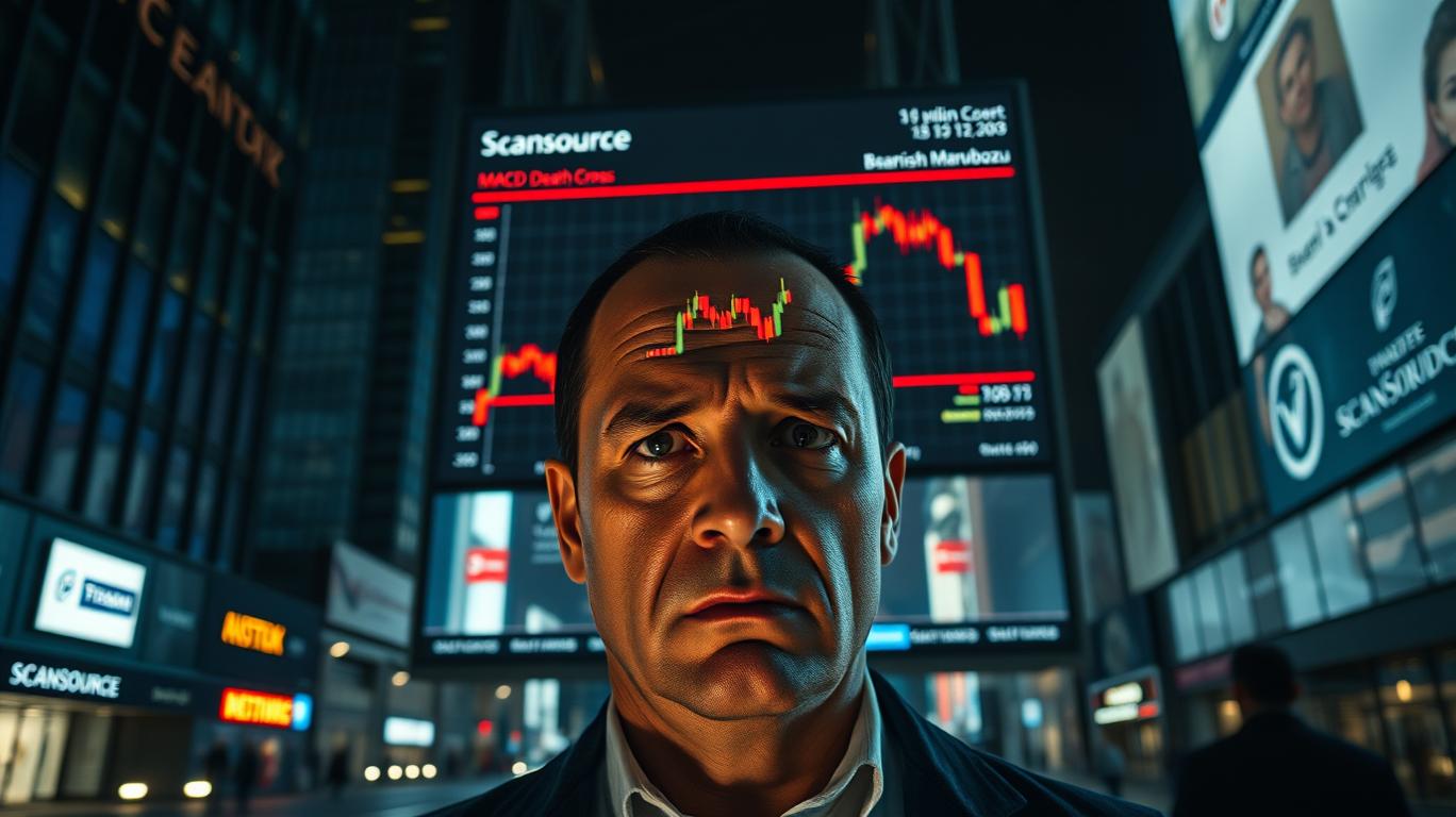 ScanSource's 15min chart shows MACD Death Cross, Bearish Marubozu ...